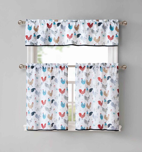 MODERN ROOSTER 3PC KITCHEN CURTAIN SET